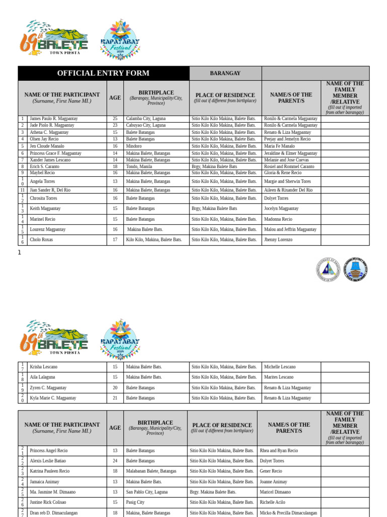 Barangay Official Entry Form | PDF