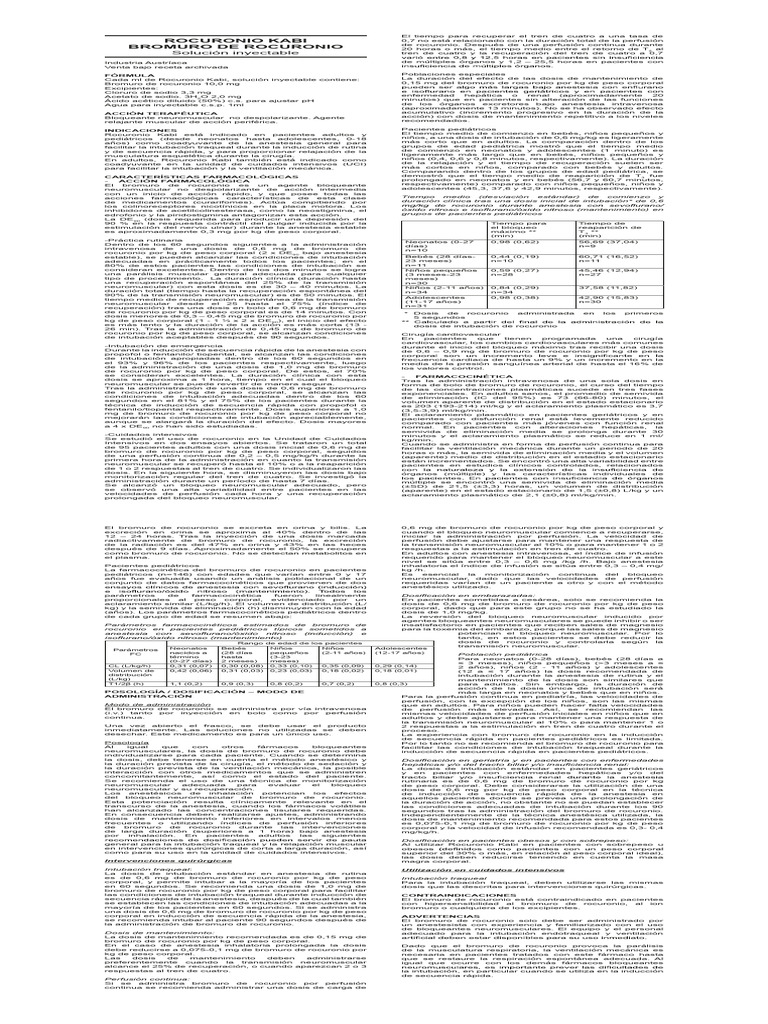 Prospecto Rocuronio | PDF | Medicamentos con receta | Anestesia