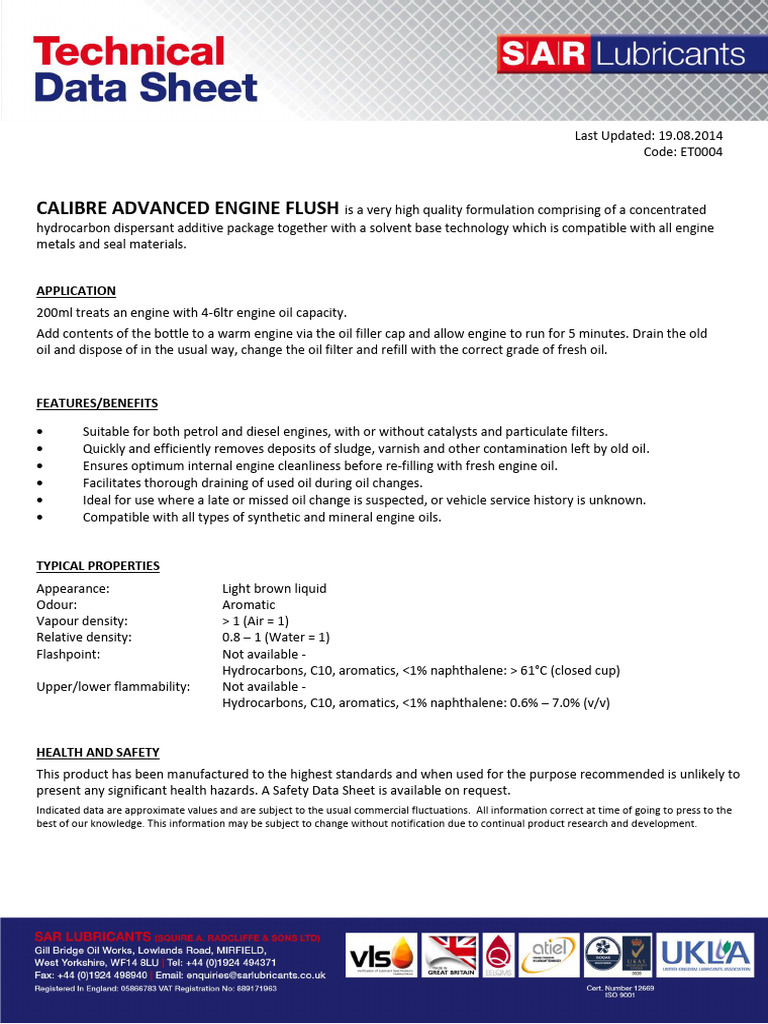 Calibre Advanced Engine Flush TDS 1 | PDF