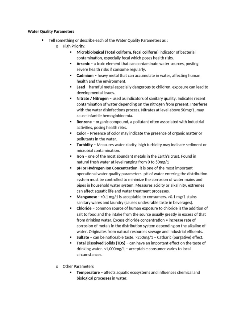 Water Quality Parameters | PDF | Water Pollution | Water