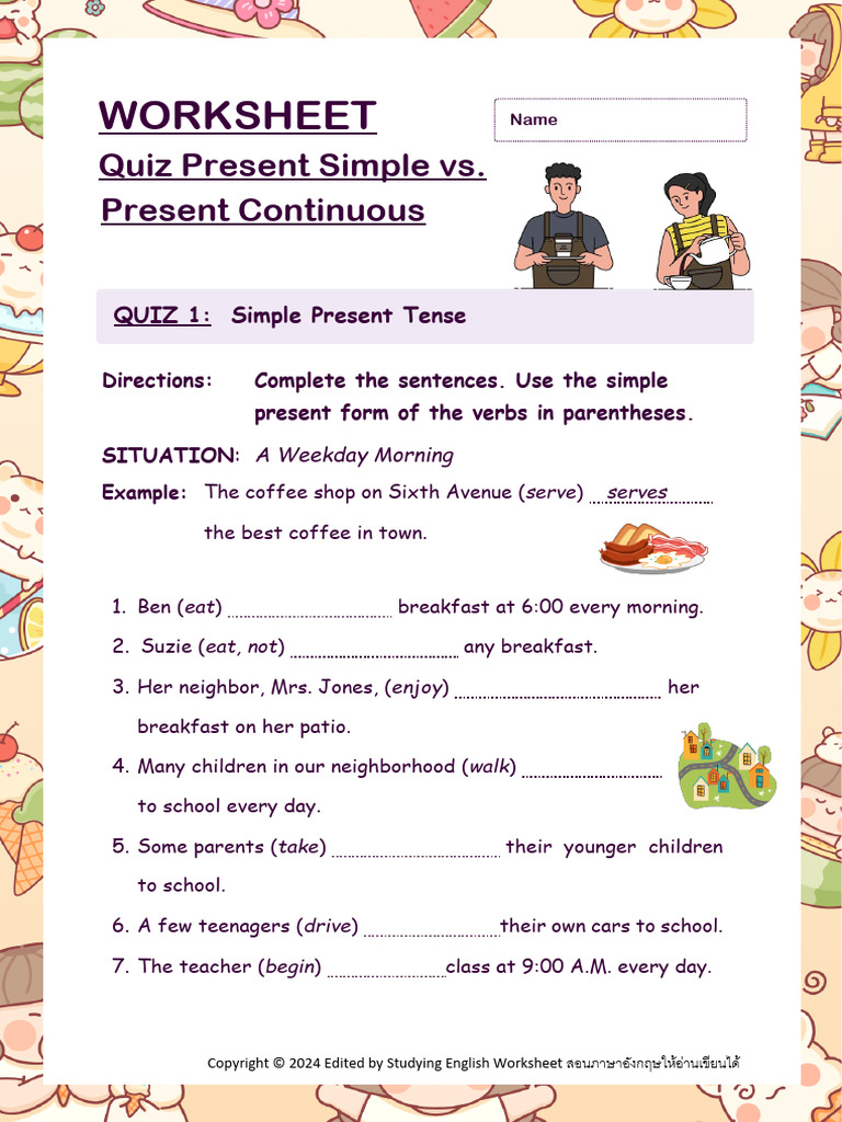 Quiz 2 Present Simple Vs - Present Continuous | PDF