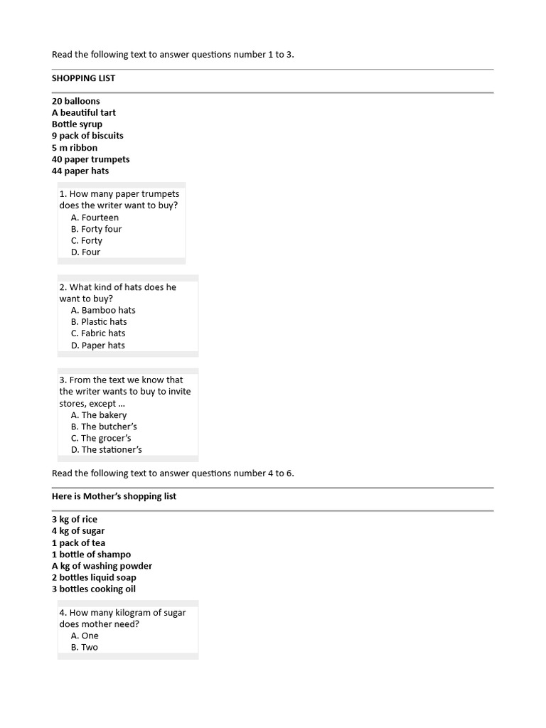 SOAL CHAPTER 1 (Season Weather, Shopping List, Preposition of Place ...