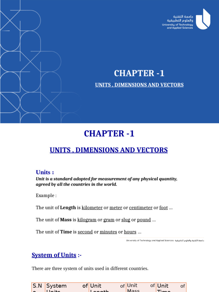 Chapter-1 Units, Dimensions and Vectors UTAS LOGO | PDF | Euclidean Vector | International ...