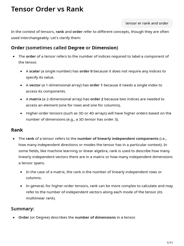 Tensor Order vs Rank | PDF | Tensor | Matrix (Mathematics)