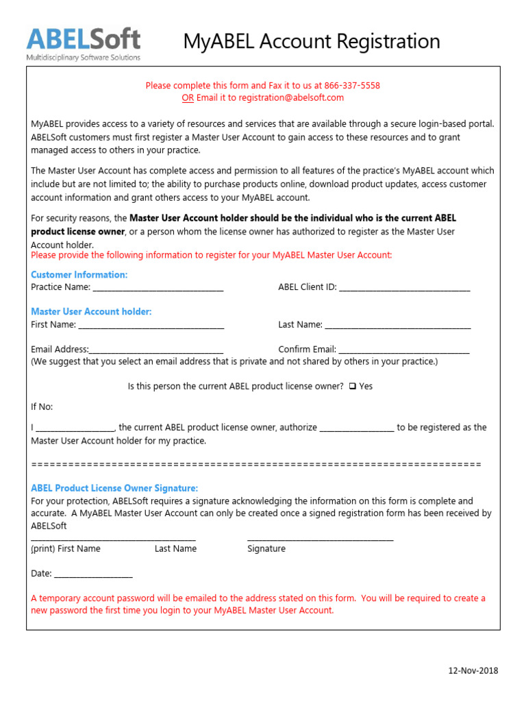 MyABEL Master User Registration Form | PDF | User (Computing) | Password