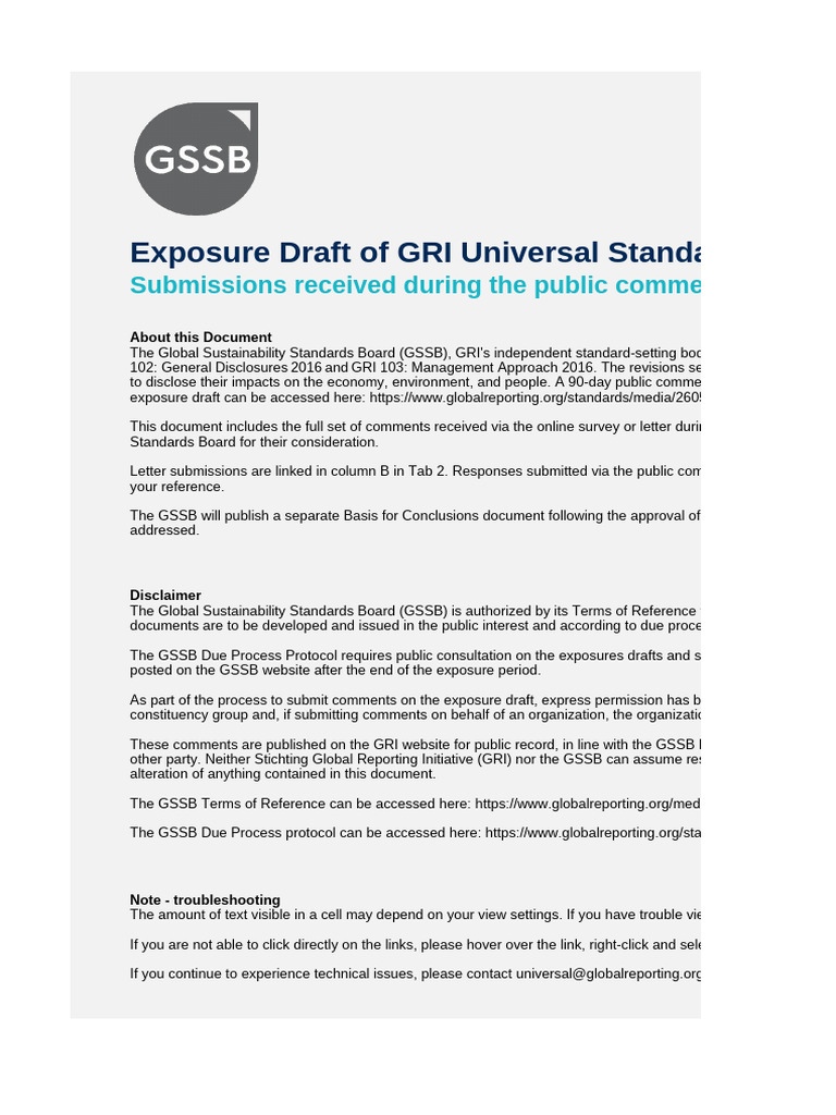 Gri Universal Standards Project Public Comment Feedback | PDF