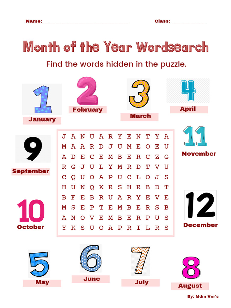 Month of The Year Wordsearch | PDF