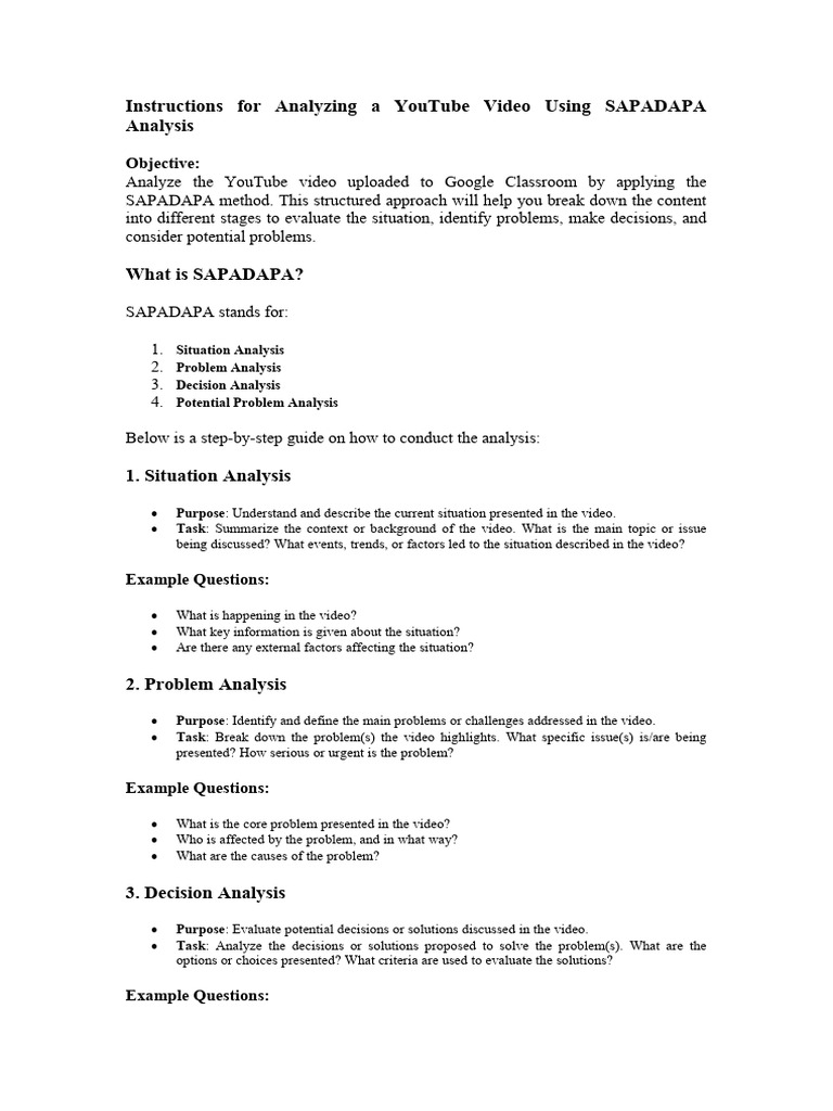Instructions For Analyzing A YouTube Video Using S | PDF | Risk | Cognition