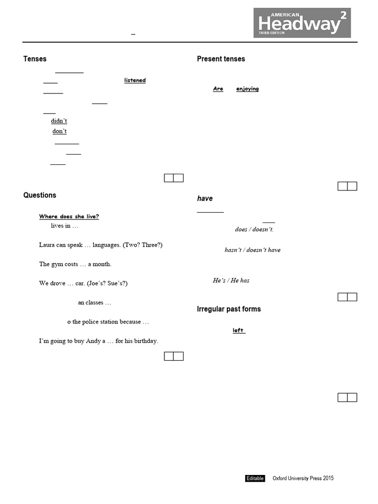 English Grammar Test: Tenses & Questions | PDF | Grammar | Linguistics