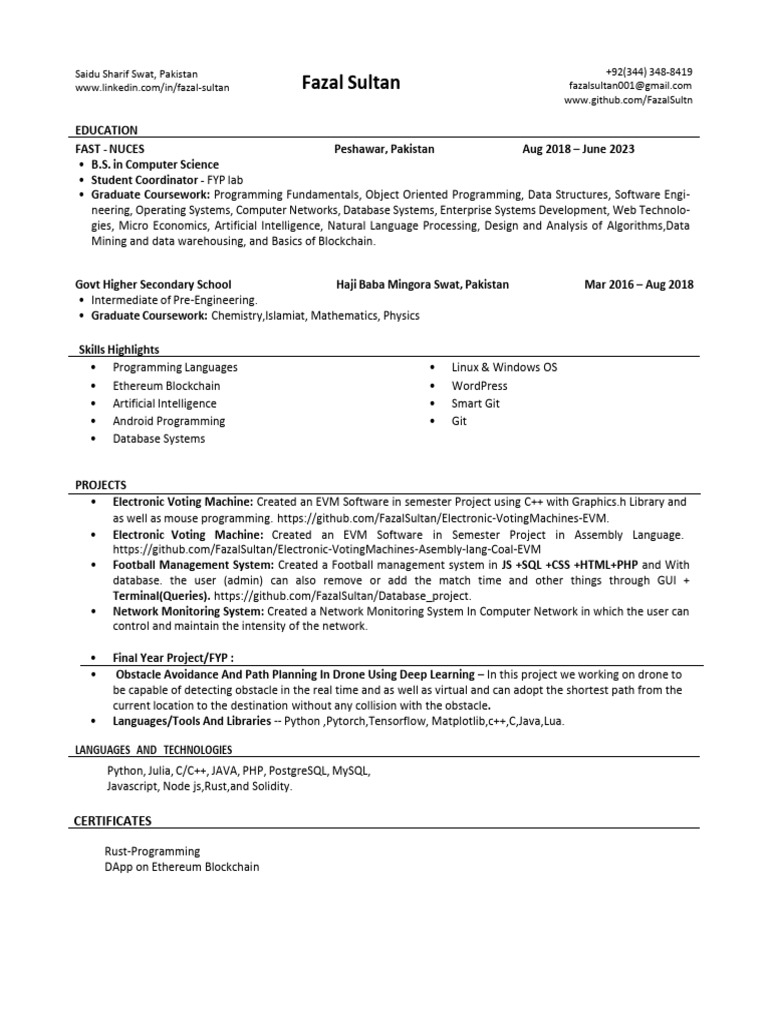 Fazal-Sultan-resume-00 | PDF | Databases | Computer Programming