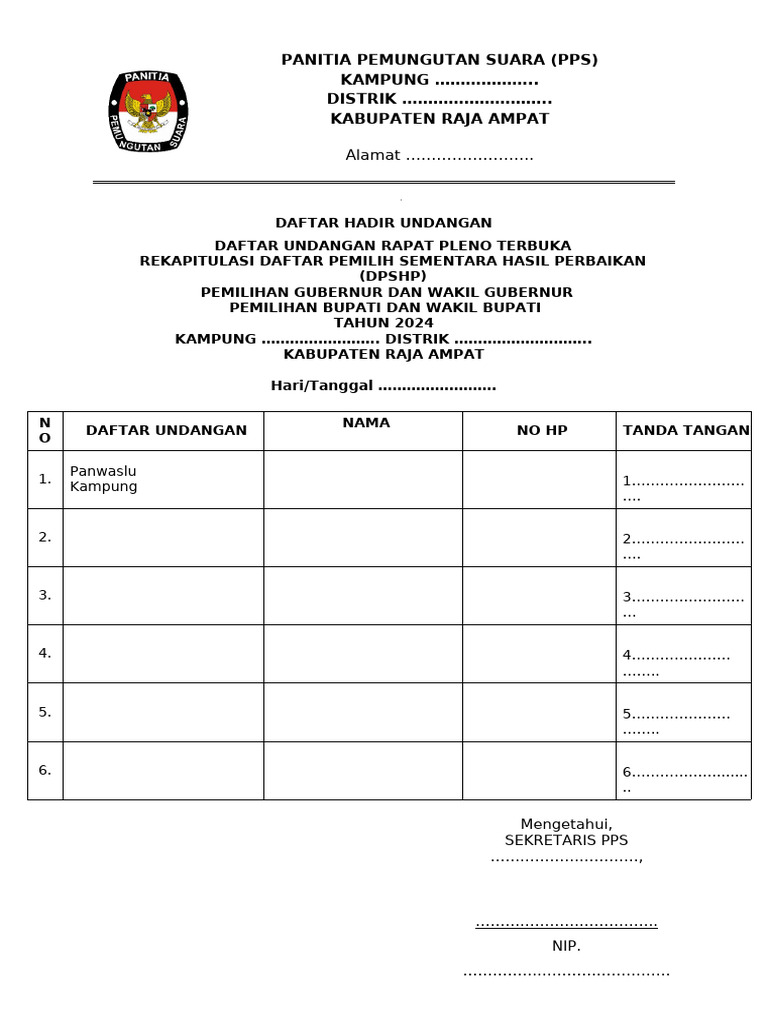 Daftar Hadir PPD & PPS | PDF