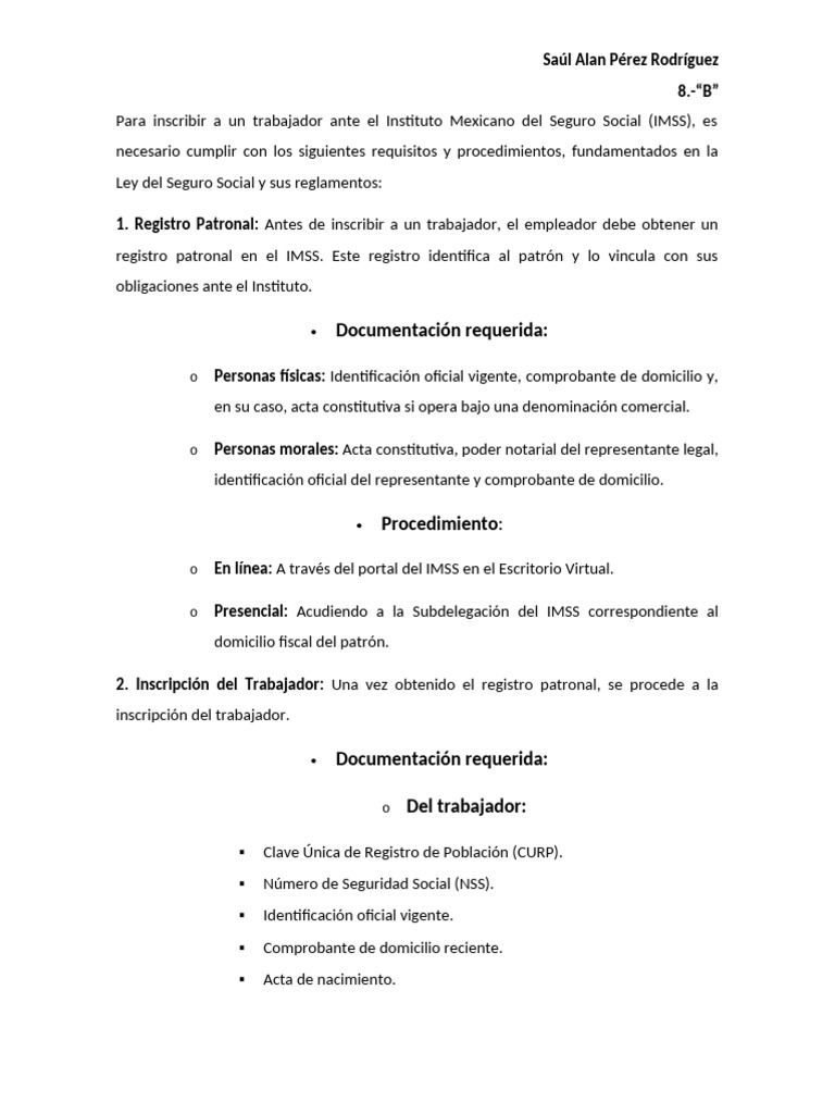 Para Inscribir A Un Trabajador Ante El Instituto Mexicano Del Seguro ...