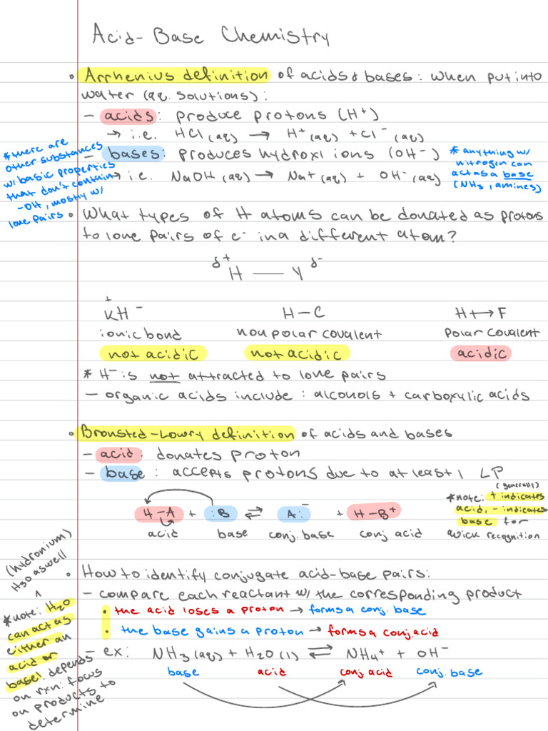 Chem 102 Acid Base Chemistry Notes | PDF | Acid | Dissociation (Chemistry)