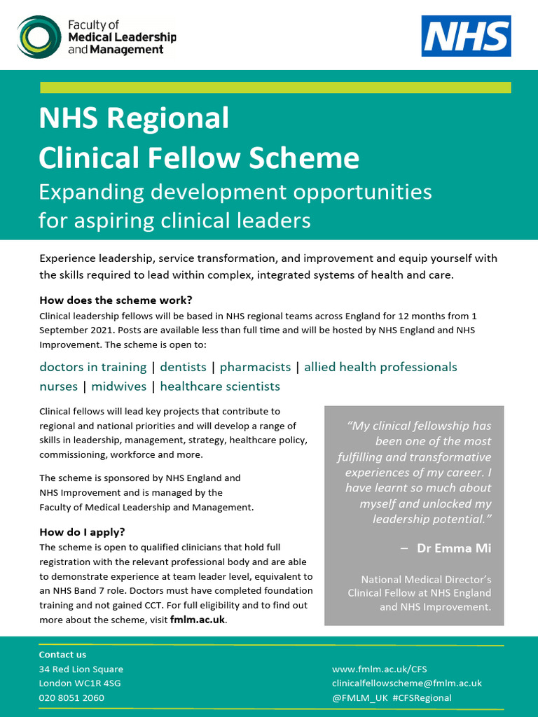 NHS Regional Clinical Fellow Scheme - Information Leaflet | PDF