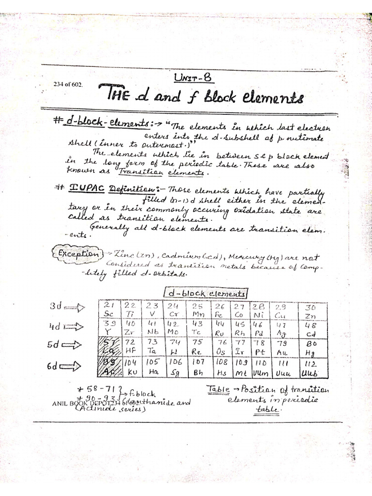 The D and F Block Elements | PDF