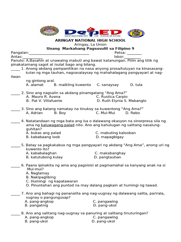 Filipino 9 Periodical Test | PDF