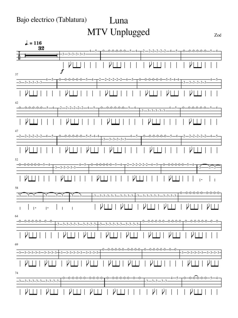 Luna (MTV Unplugged) – Zoé (Mexico)-Bajo_electrico_(Tablatura) | PDF ...