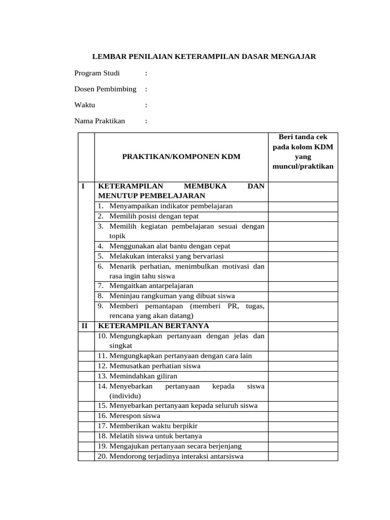 Penilaian Microteaching | PDF
