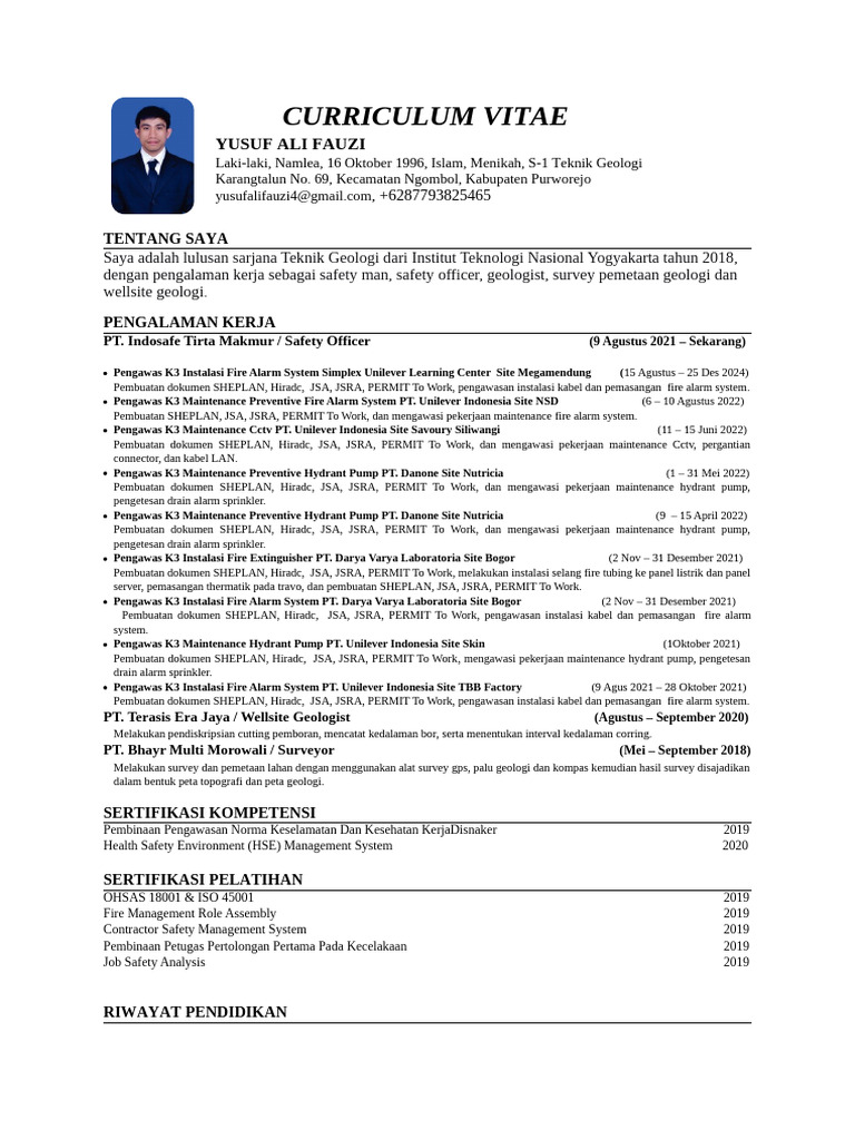 Curriculum Vitae - Yusuf Ali Fauzi | PDF