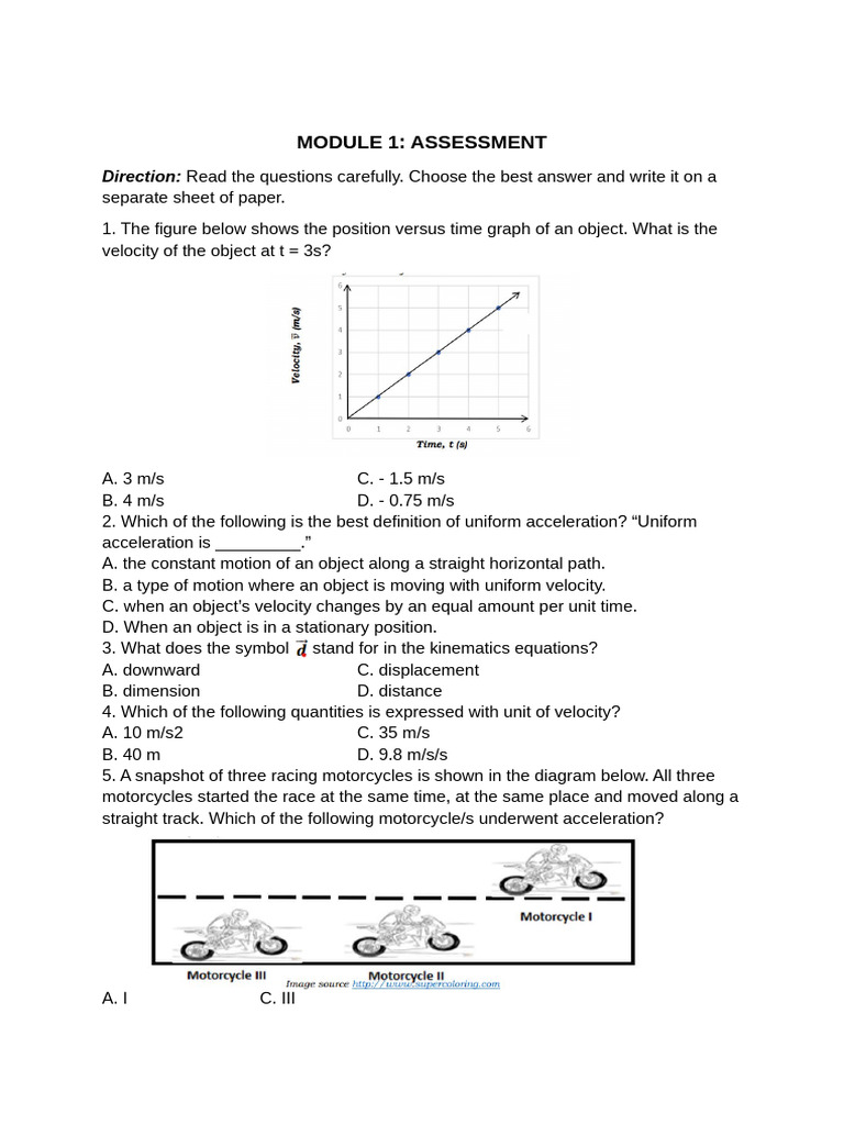 Module 1-Science 9 Assessment Q4 | PDF | Acceleration | Velocity