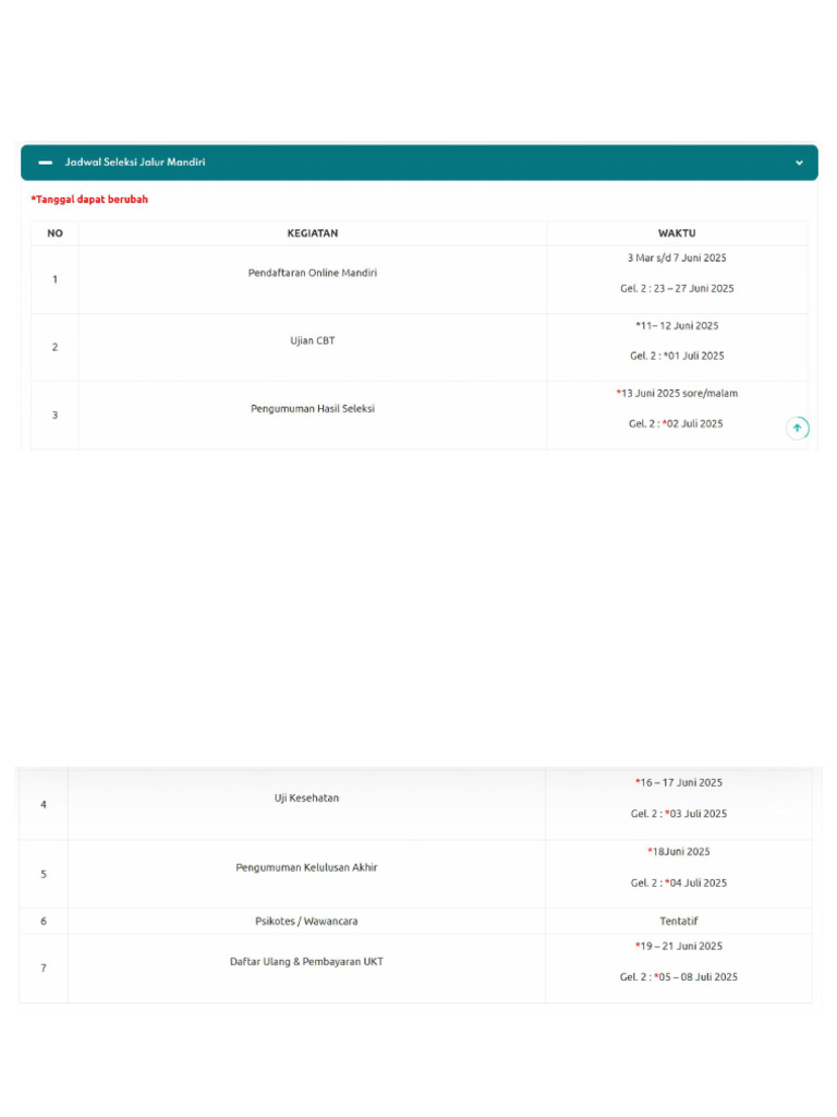 Jadwal Seleksi 1 | PDF