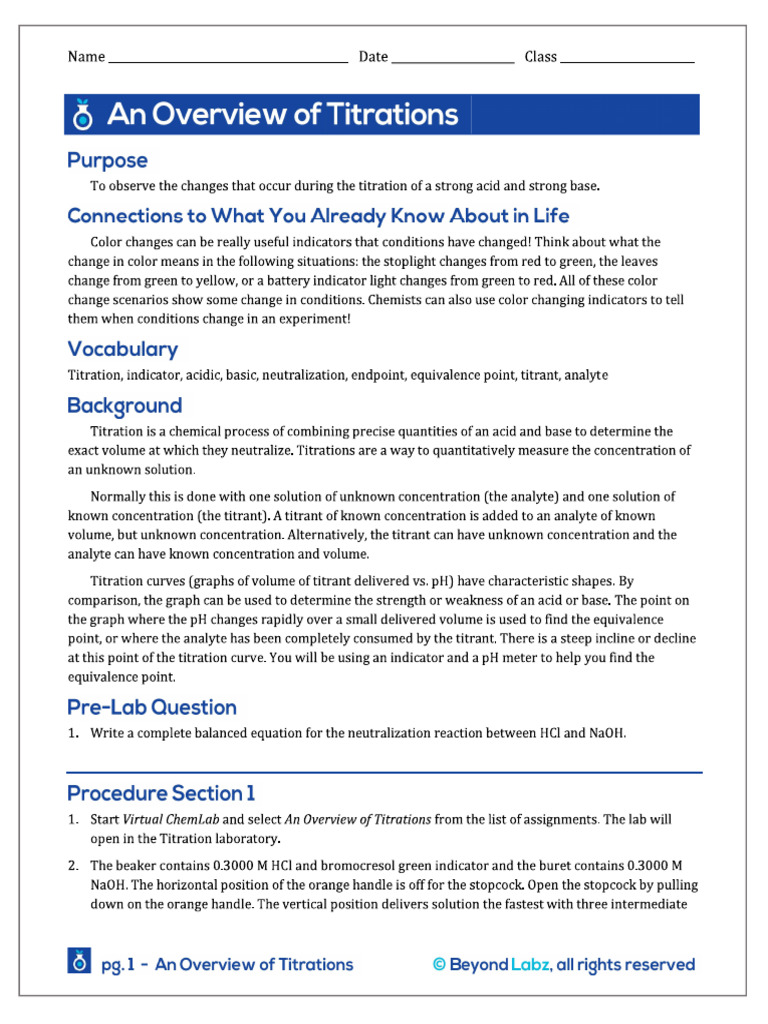 An Overview of Titrations Work Sheet | PDF
