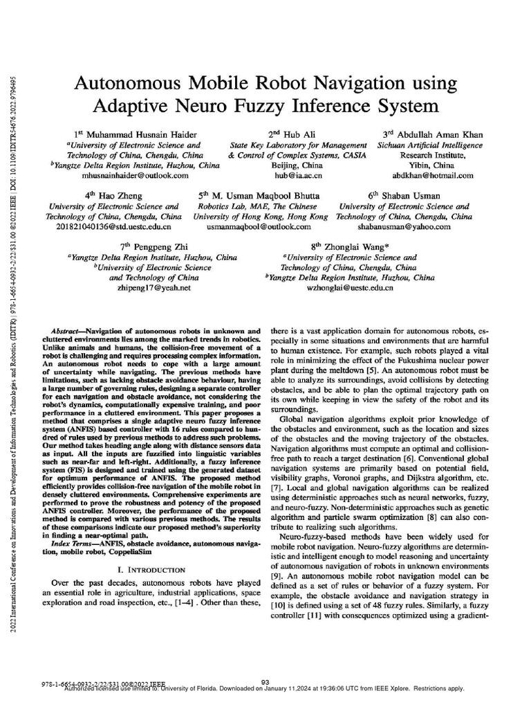 Autonomous Mobile Robot Navigation Using Adaptive Neuro Fuzzy Inference