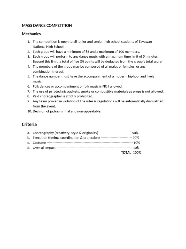 Mass Dance Competition Mechanics | PDF