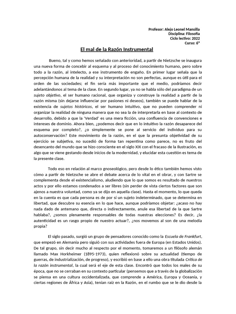 Crítica de la Razón Instrumental | PDF | Razón | Pensamiento