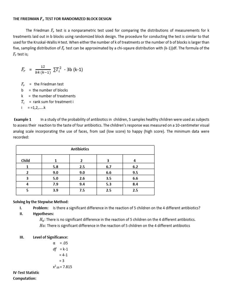 Friedman Test in Randomized Blocks | PDF | Probability And Statistics ...