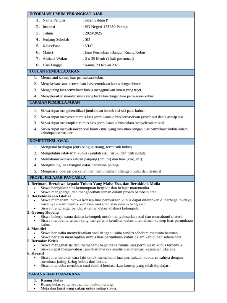 Modul Ajar Kelas Vi Pertemuan Iv | PDF