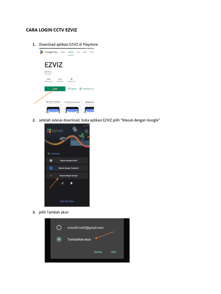 Panduan Login CCTV EZVIZ Lengkap | PDF