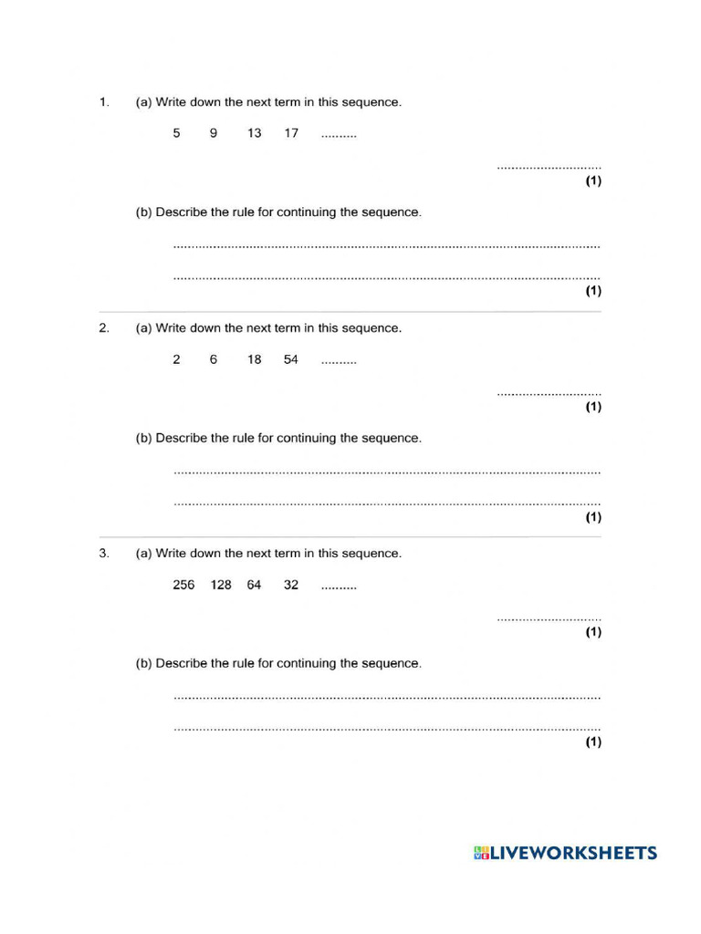 Math7 WS Sequences | PDF