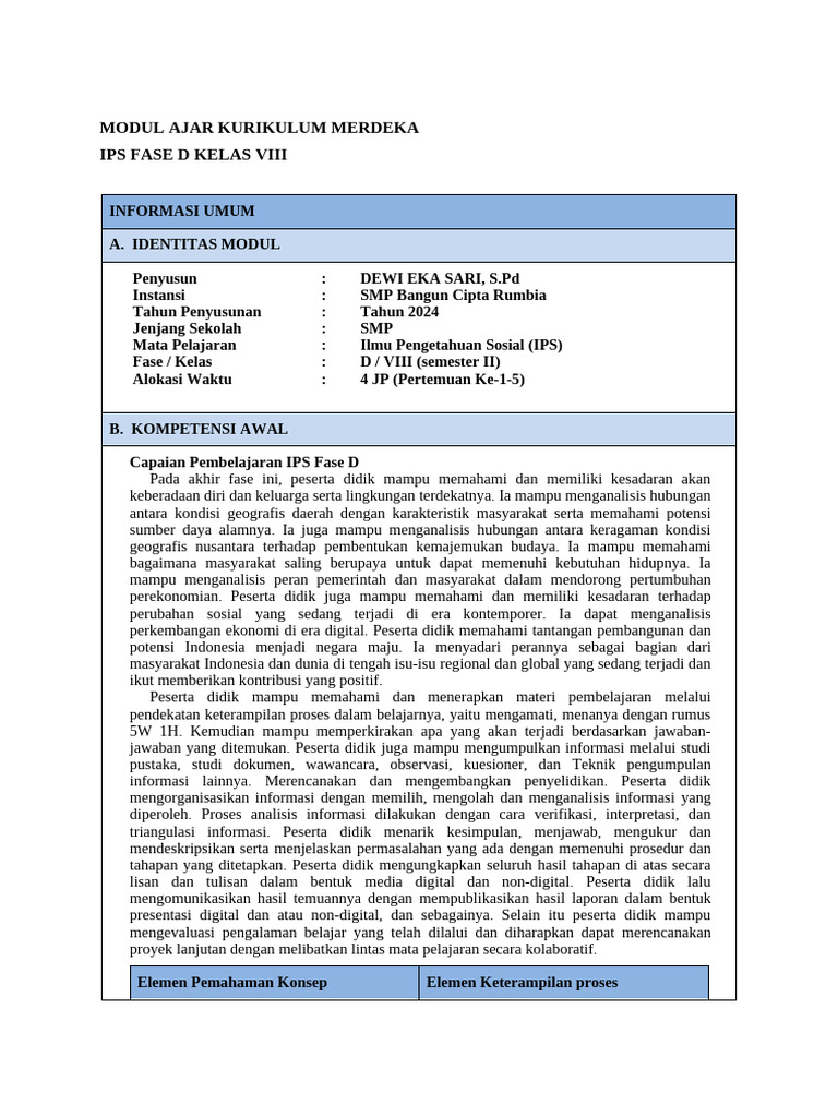 MODUL AJAR TEMA 1 DEWI BAB 3 | PDF