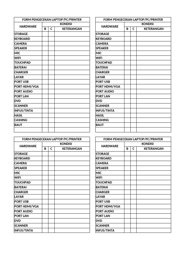 Form Pengecekan | PDF | Laptop | Usb