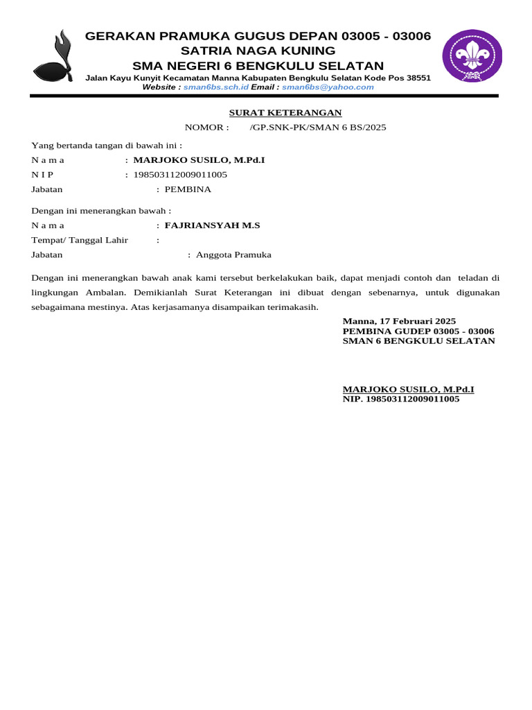 Surat Keterangan SNK | PDF