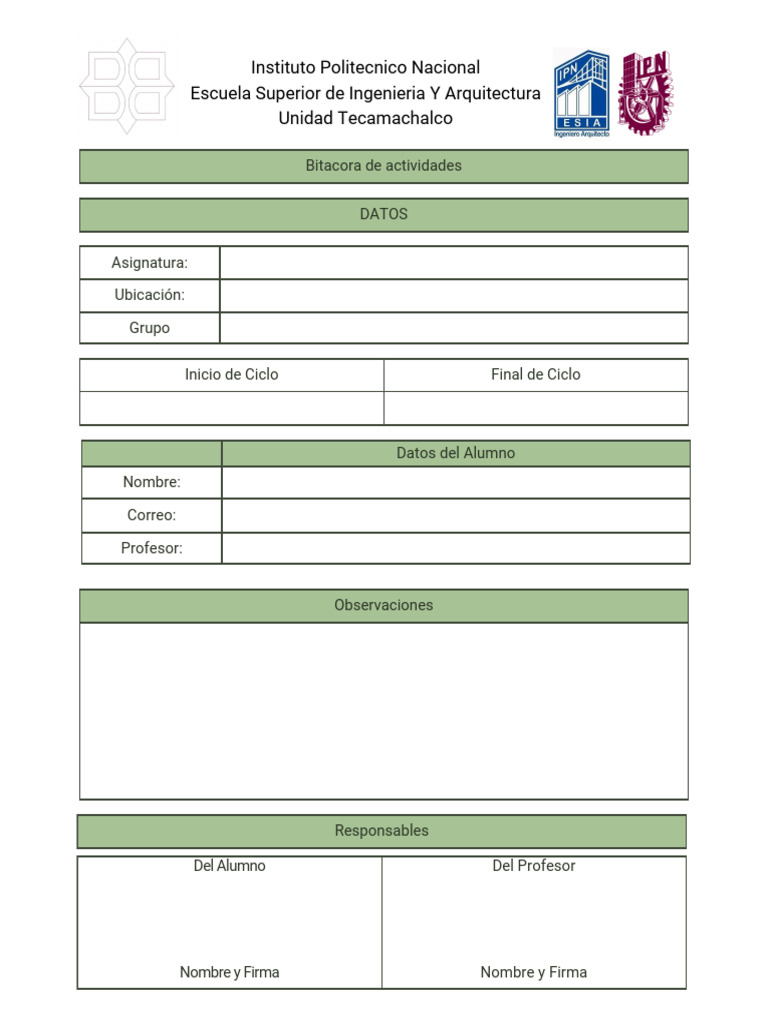 Documento de Bitácora de Aprendizaje Simple Beige y Verde | PDF