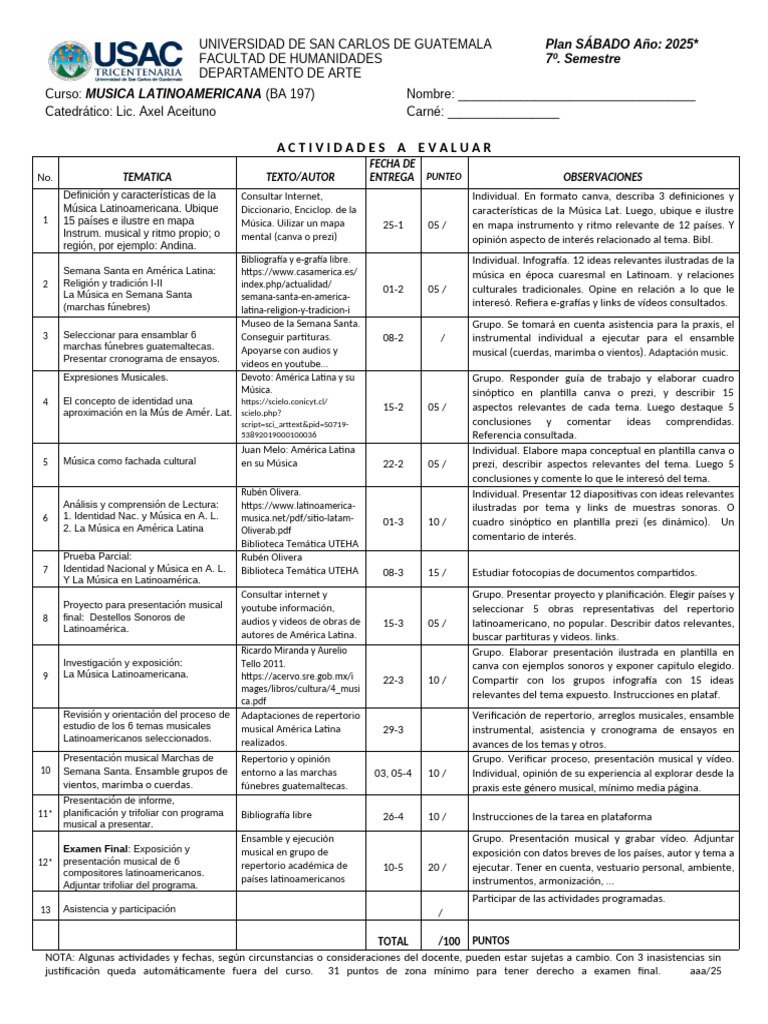 Hoja Act. Music Latinoam. (Sáb) 25 (1) | PDF | America latina