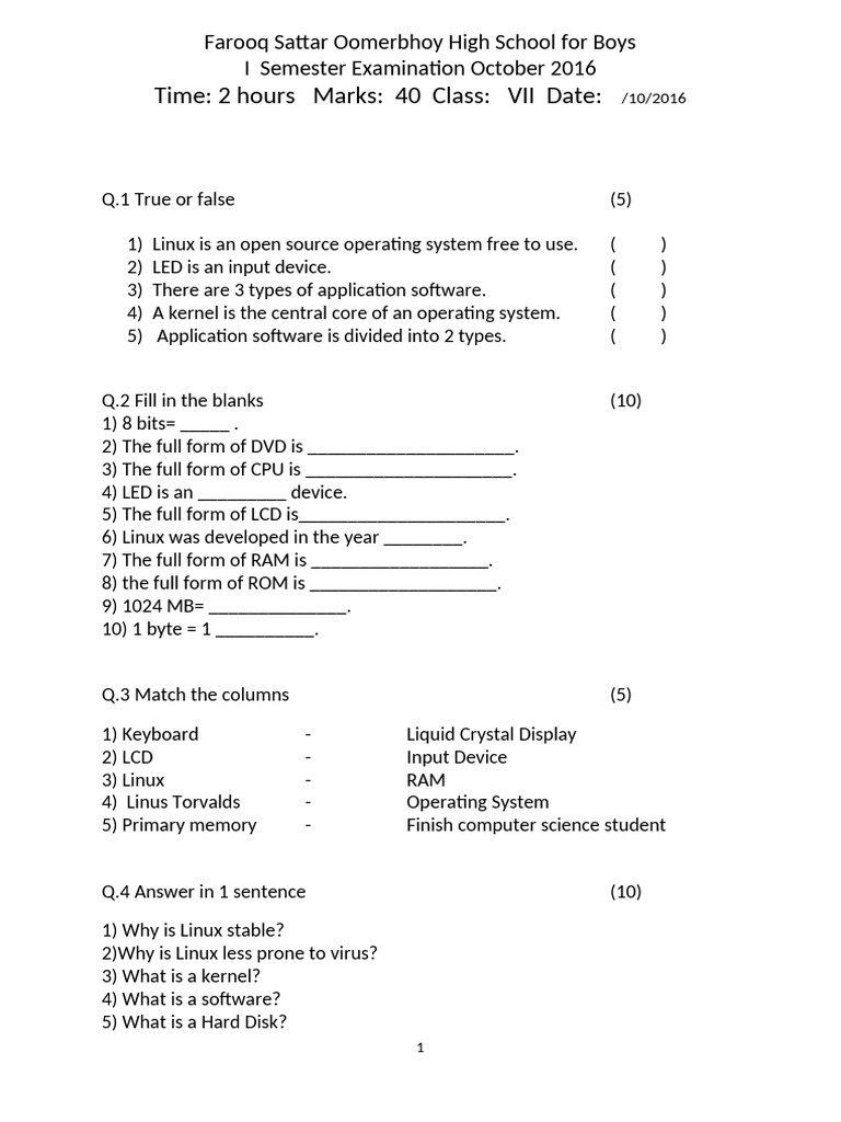 1 Semester Std. 7 | PDF
