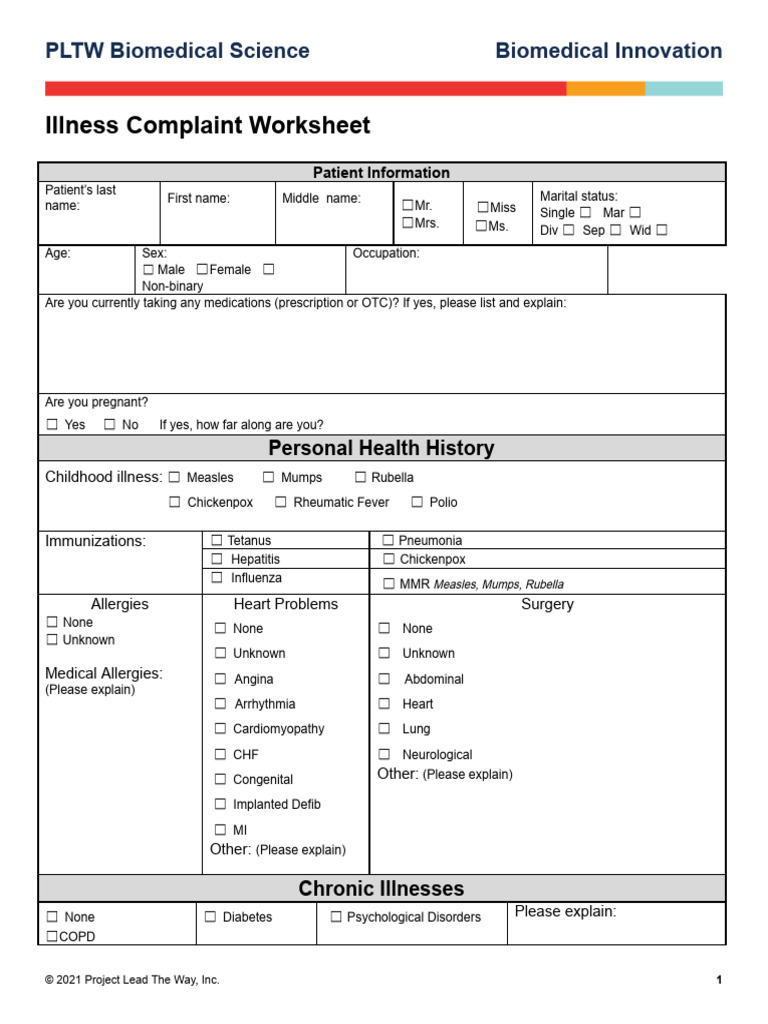 Blank Illness Complaint Worksheet | PDF | Diseases And Disorders ...