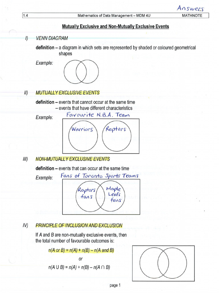 1.4 Mutually Exclusive and Non-Mutually Exclusive Events | PDF