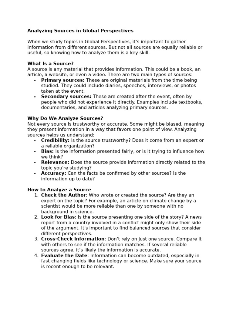 Analyzing Sources in Global Perspectives | PDF | Bias | Science