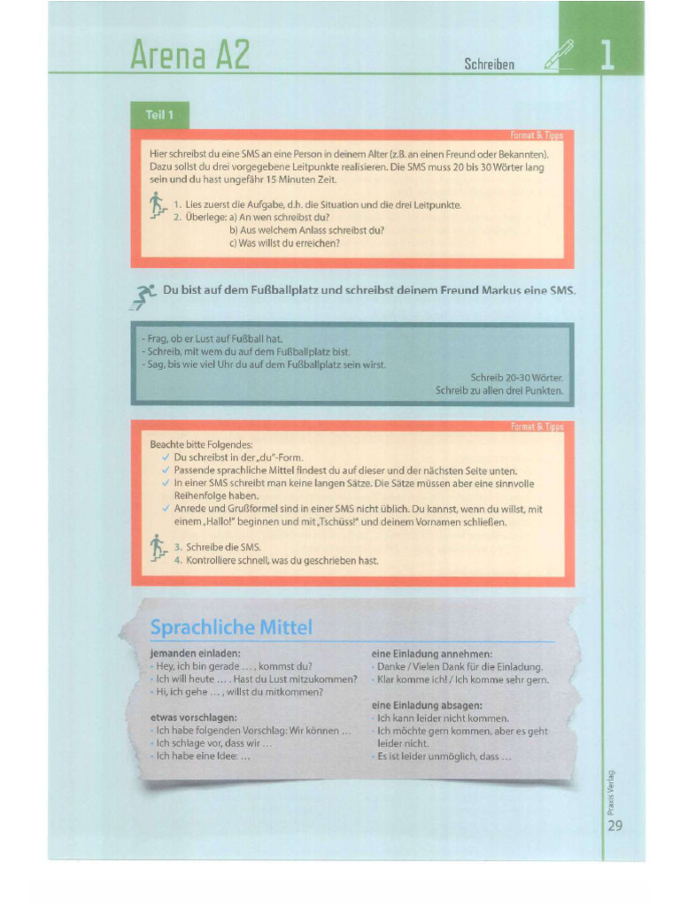 Arena A2 Test 1 - Schreiben | PDF