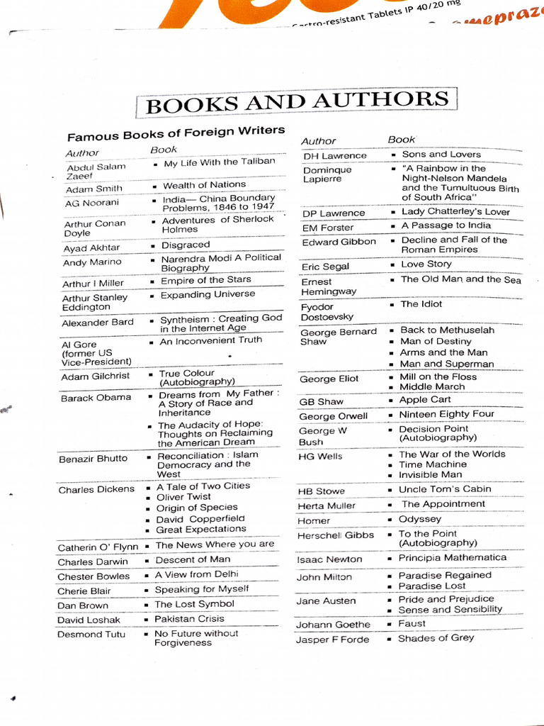Famous Foreign Books and Authors List | PDF
