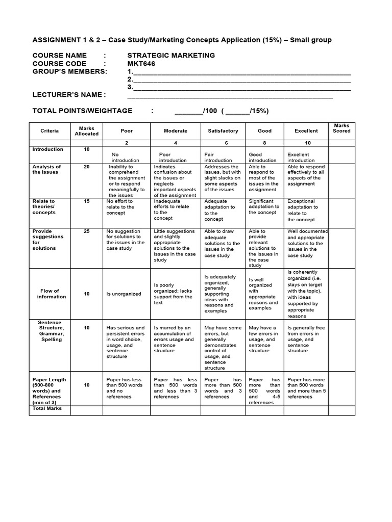 Mkt646 Rubric Case Study | PDF | Cognitive Science | Human Communication
