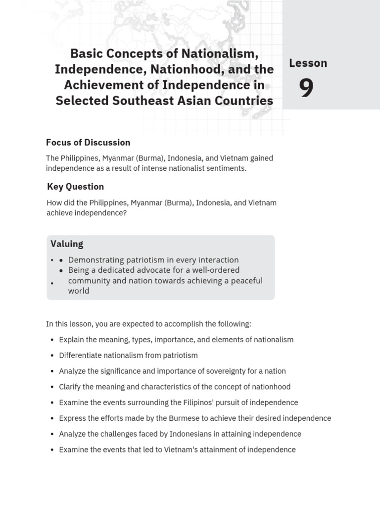 Lesson 9-Basic Concepts of Nationalism, Independence, Nationhood, and ...