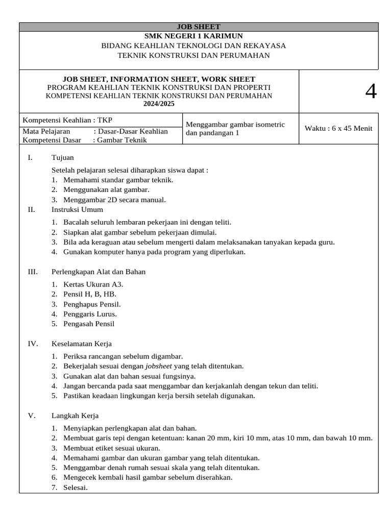 Jobsheet Menggambar Gambar Isometric Dan Pandangan | PDF
