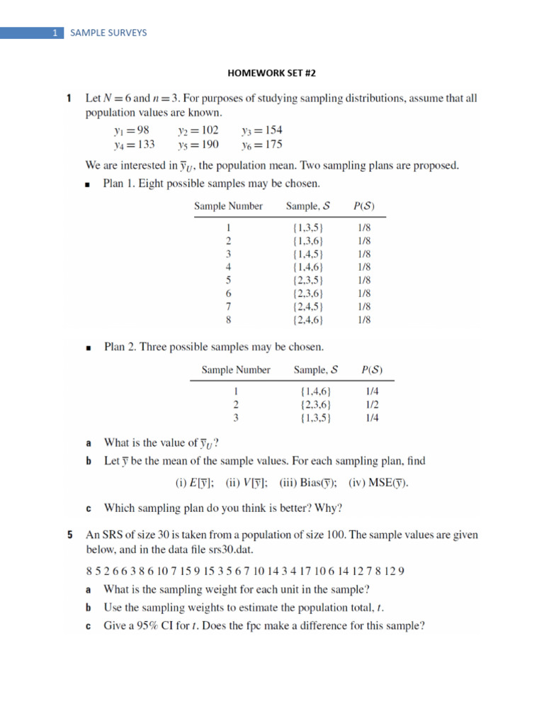 Sample Surveys HW 2 | PDF