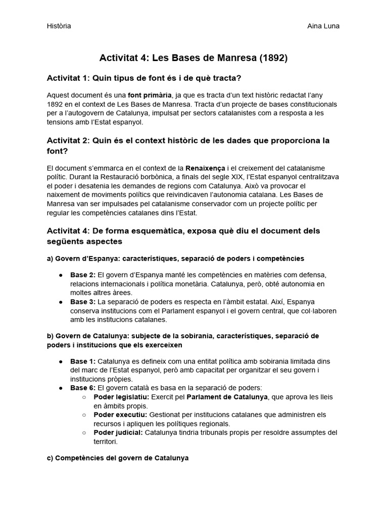 Activitat 4 - Les Bases de Manresa (1892) | PDF