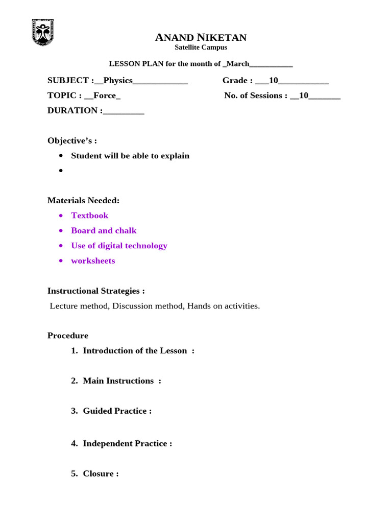 Lesson Plan Outline | PDF
